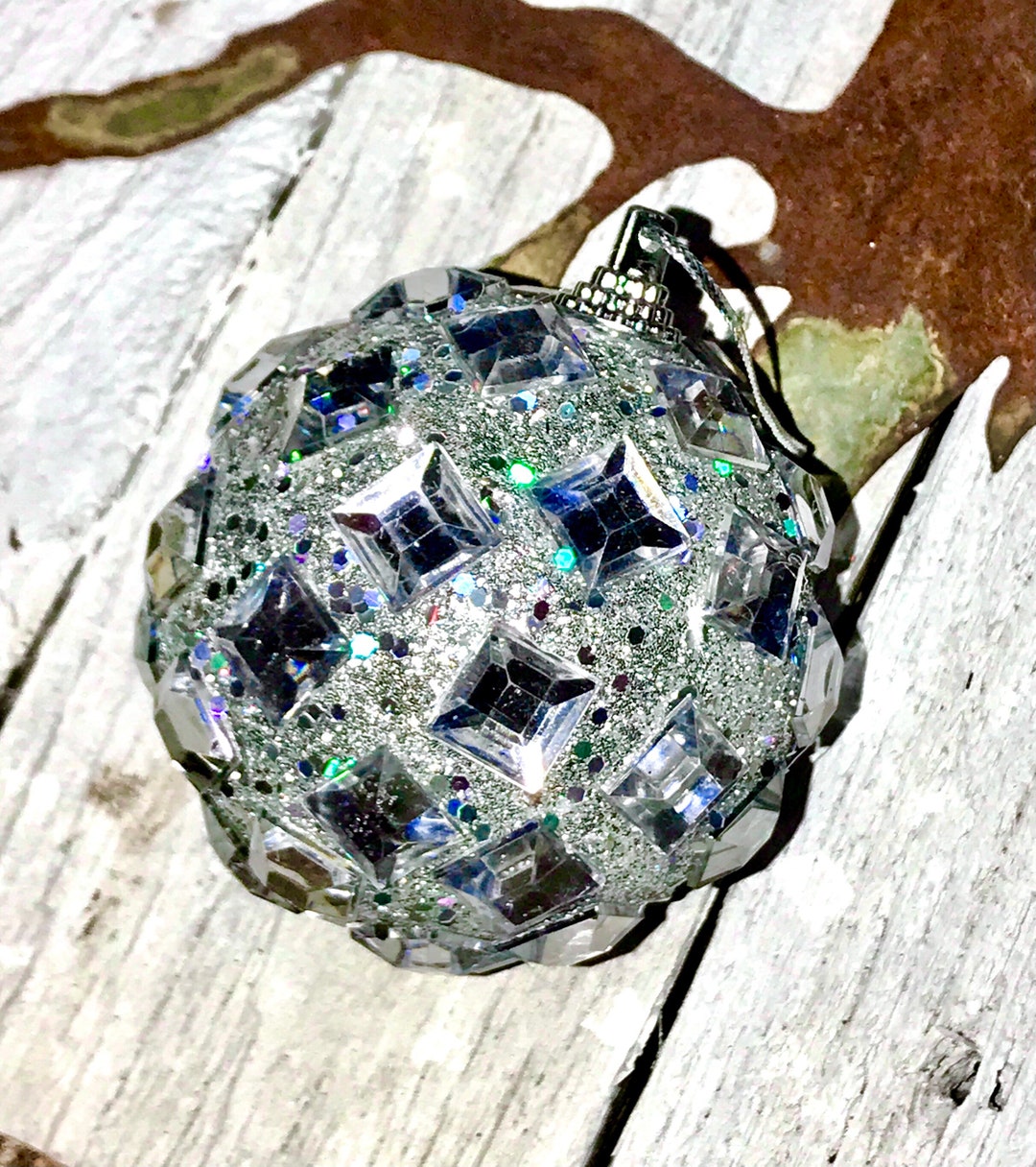 Handmade Christmas Ornament, Bling Rhinestone Silver Christmas Tree ...