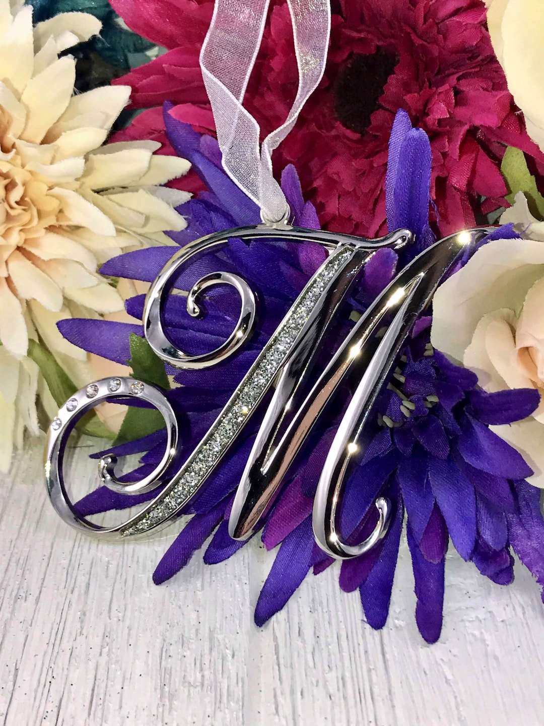 Rhinestone Initial Christmas Ornament Bling Monogram Decor - Etsy