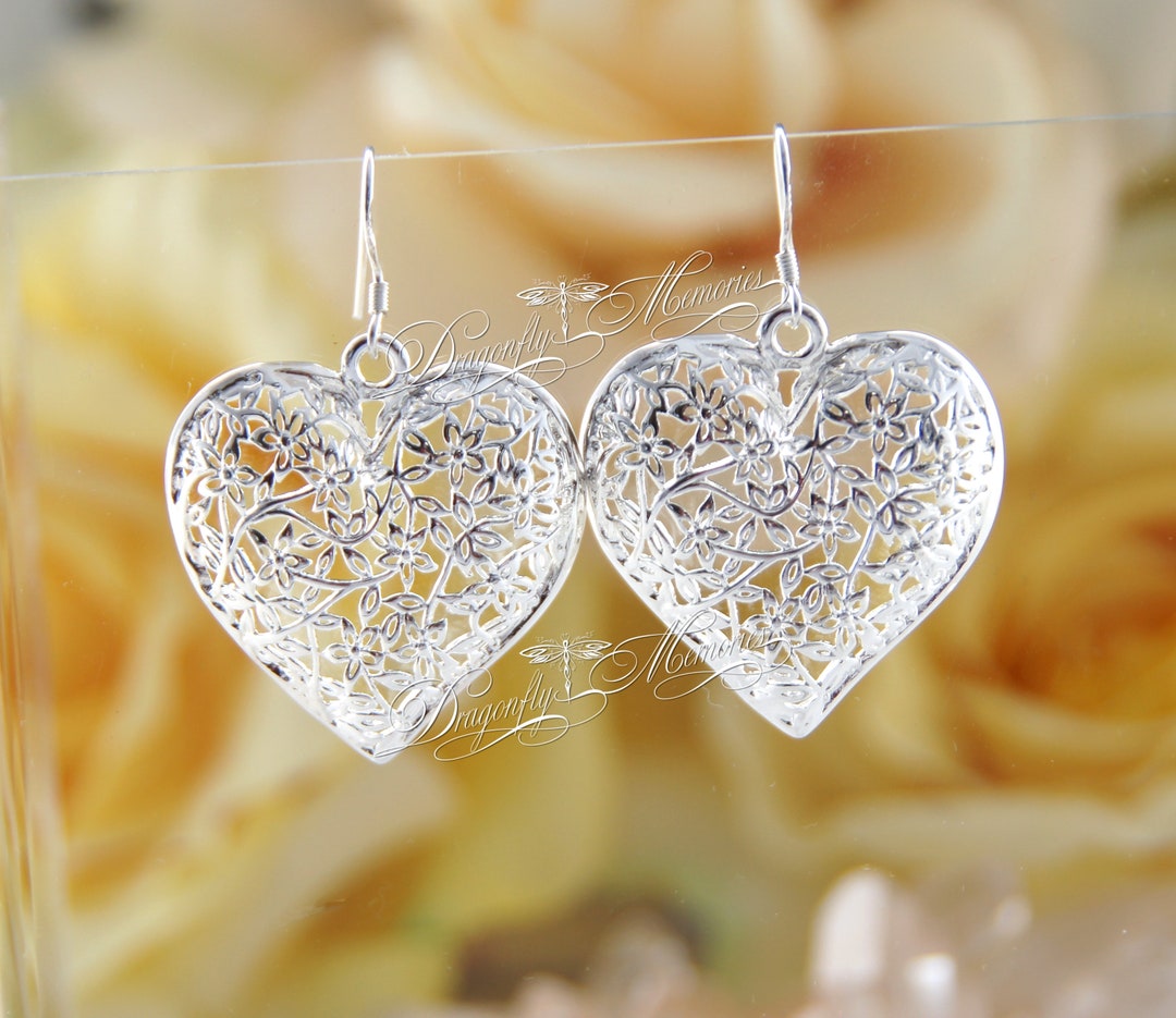 Schöne filigrane Herzen Halskette & Ohrringe STERLING - Etsy.de