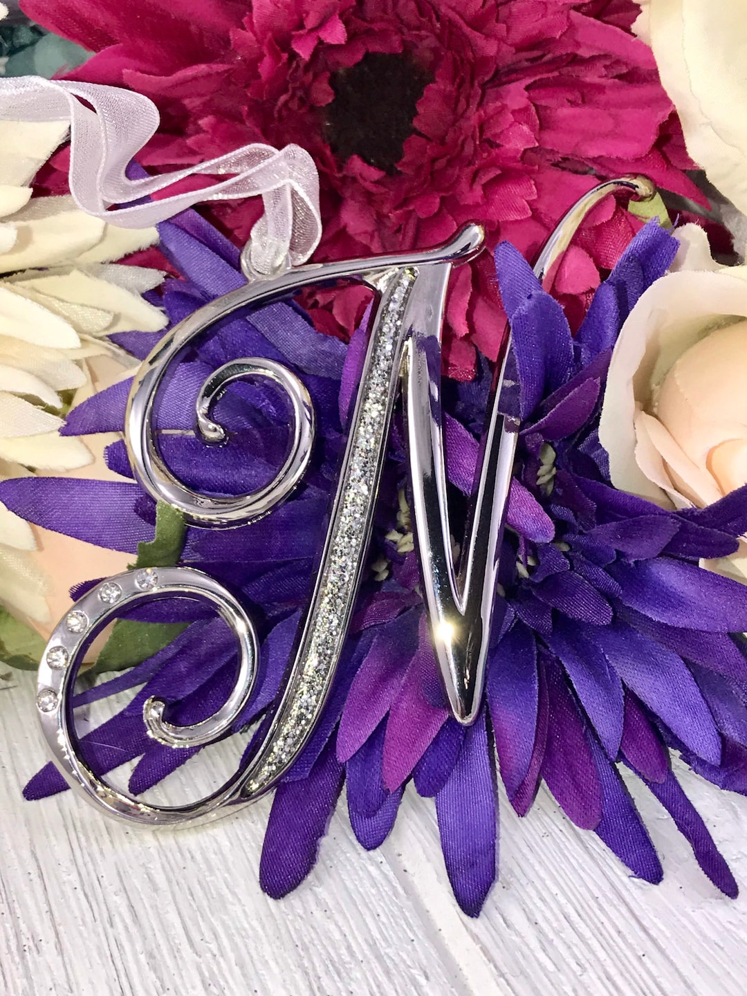 Rhinestone Initial Christmas Ornament, Bling Monogram Decor, Holiday ...