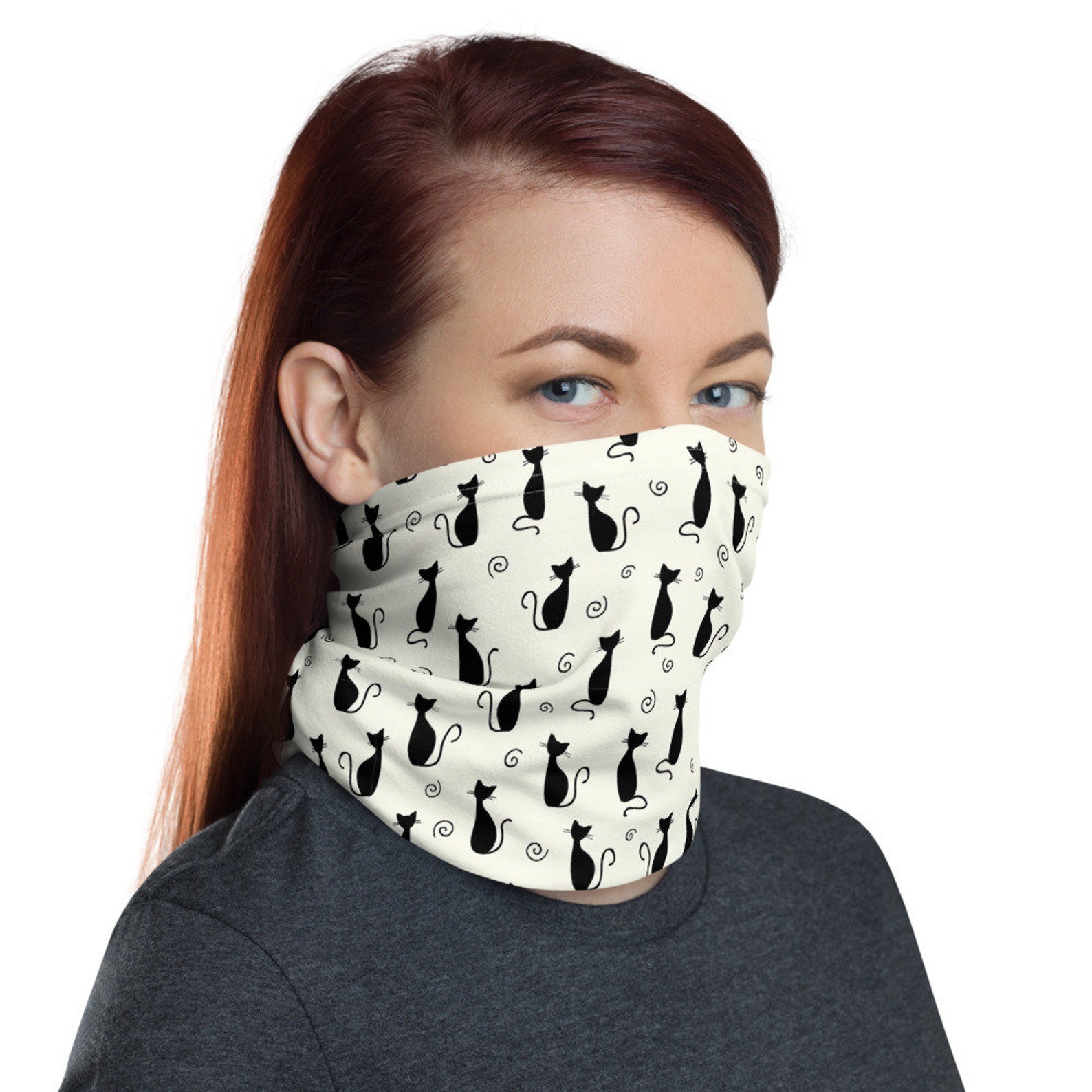 Black Cat Face Mask Cat Kitten Printed Biker Ski Gaiter Face | Etsy