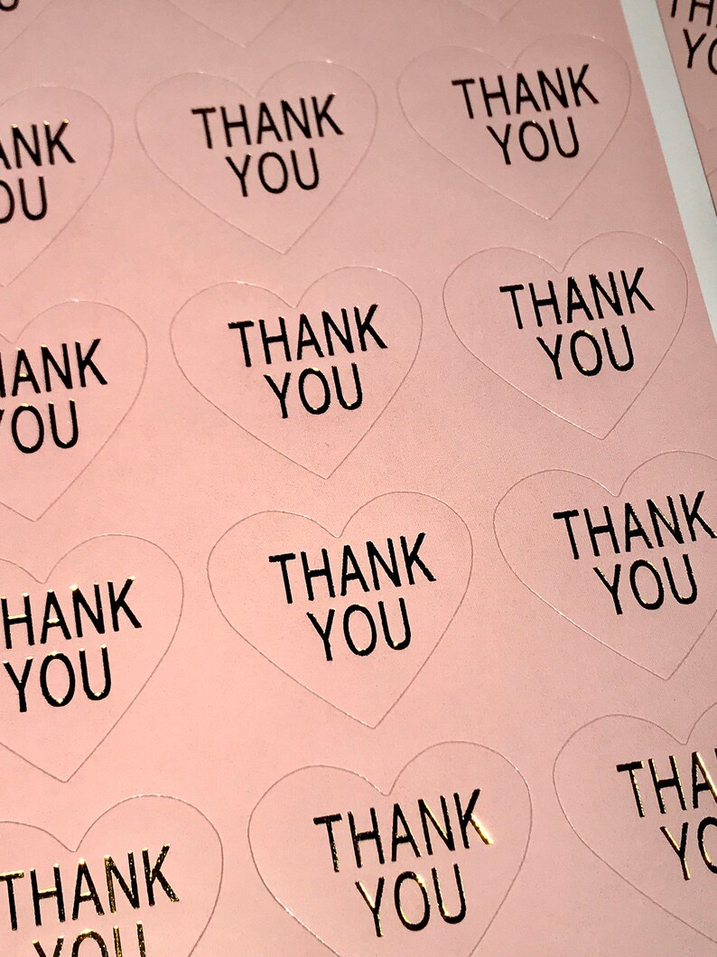 Gold Foil Thank You Heart Shaped Stickers Valentine Heart Etsy