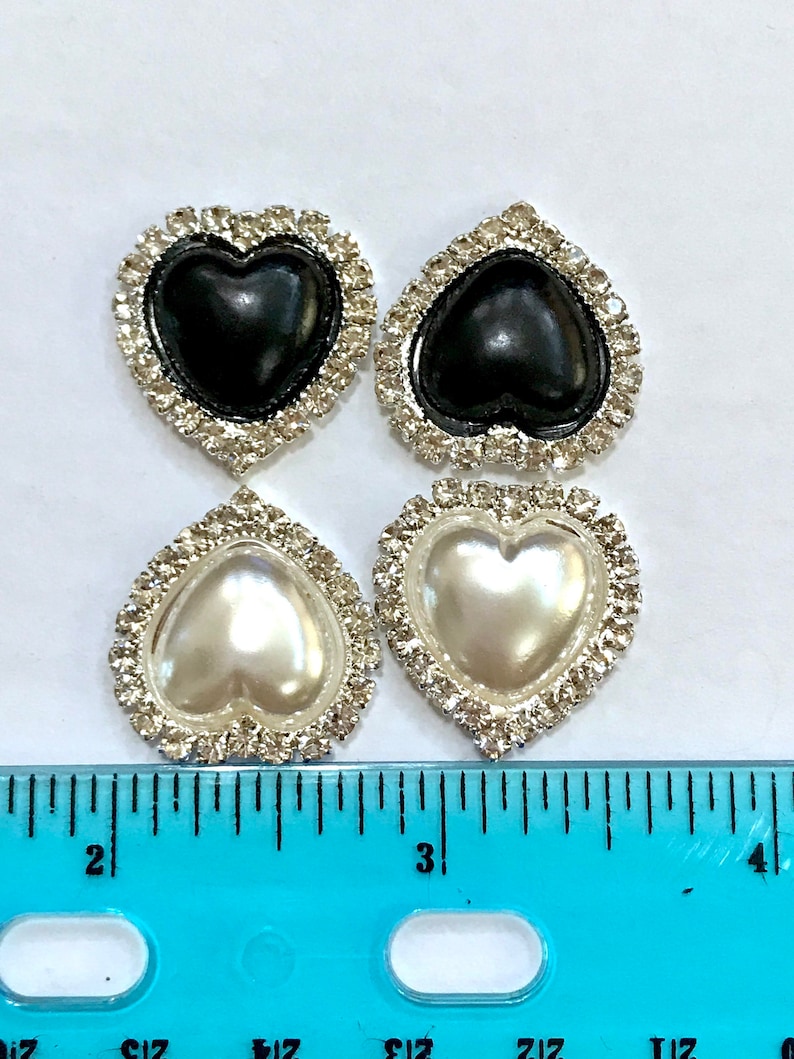 Pearl & Rhinestone Heart Cabochon Button Embellishment Flat | Etsy