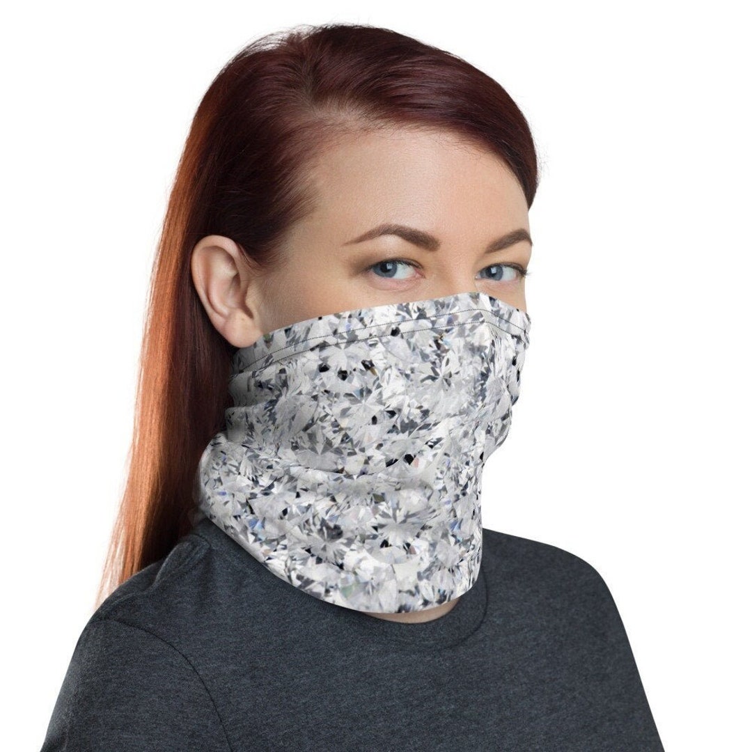 Diamond Face Mask, Glam Bling Diamonds Printed Ski Gaiter Face Mask ...