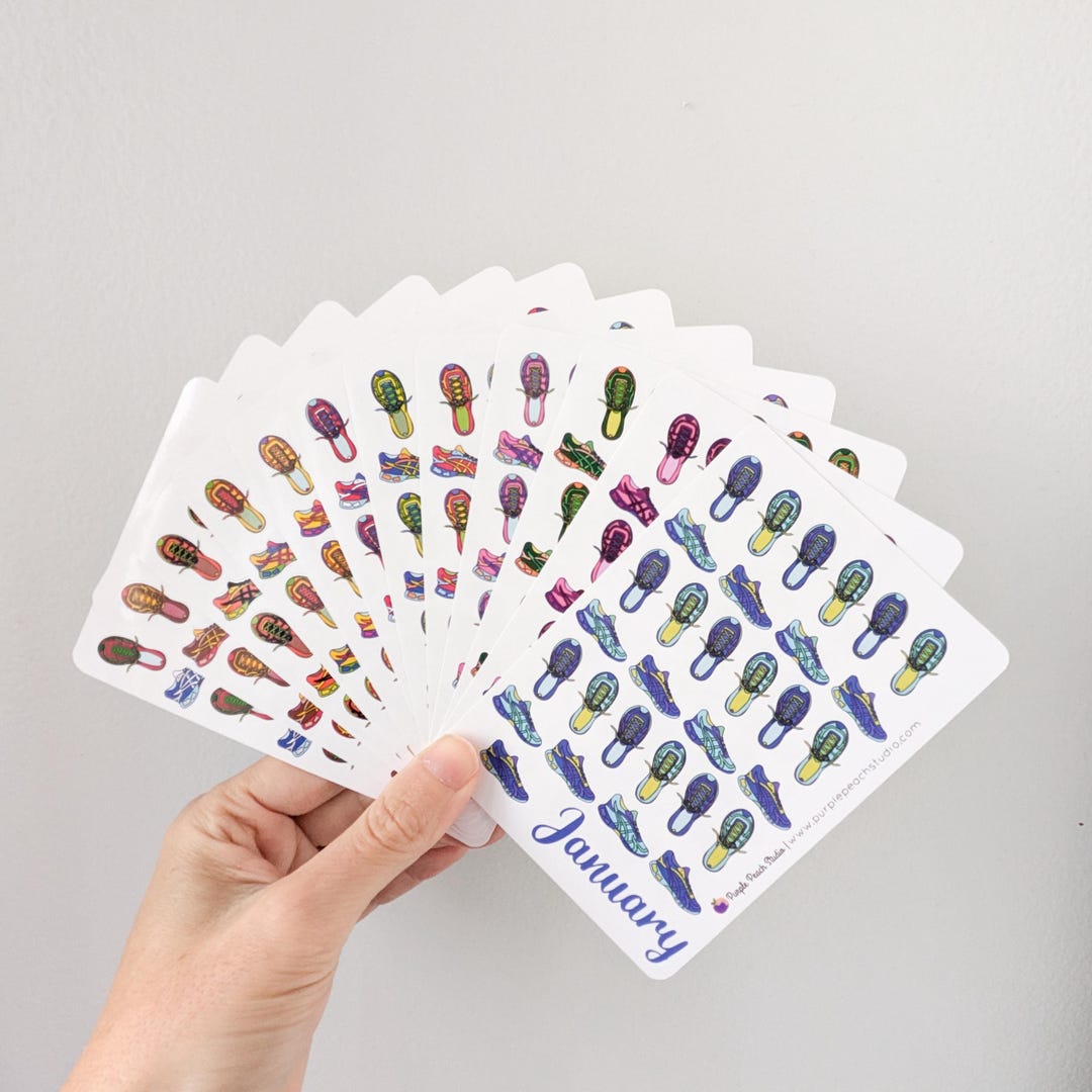Running Shoe Calendar Stickers: A Year of Fitness Planner Stickers (12x ...