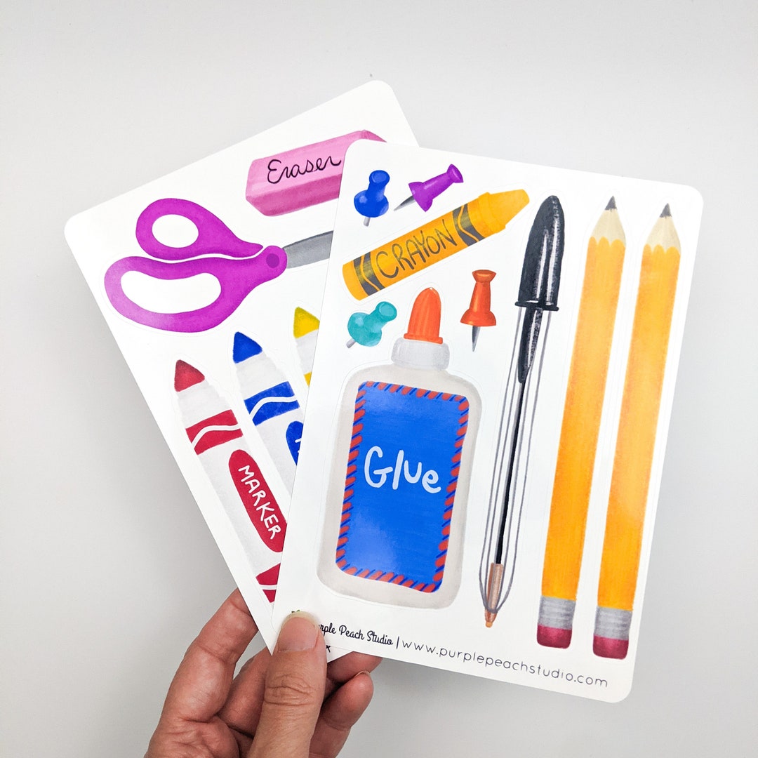 School Supply Stickers: Hand-drawn Teacher Student Gift (2x 5x7" Sheets ...