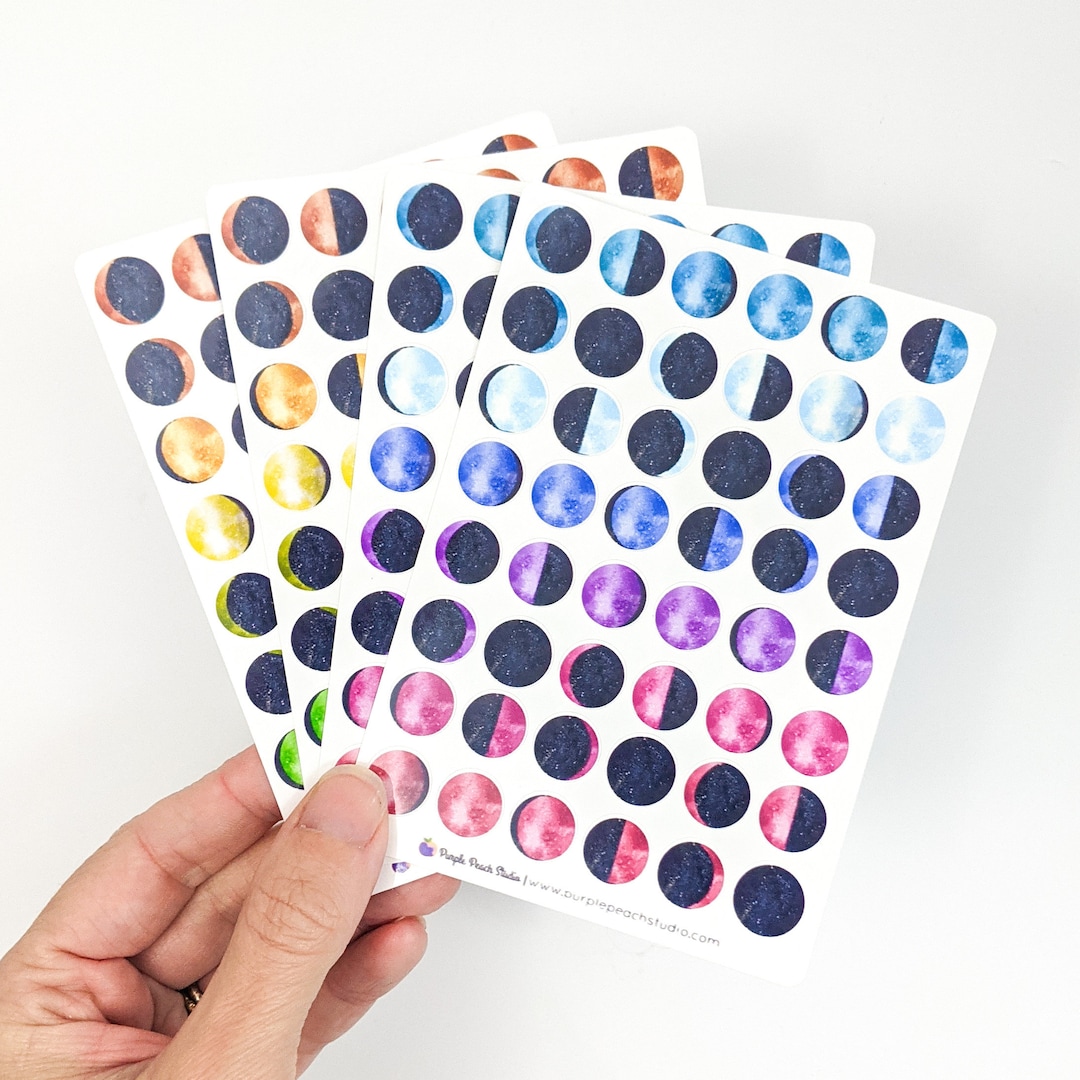 Rainbow Moon Phase Stickers: Watercolor Lunar Planner Stickers (4x 3 ...