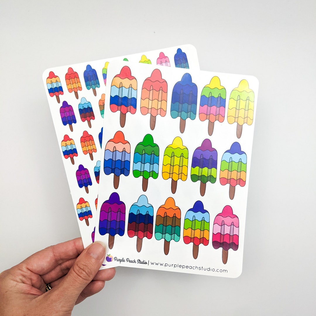Large Ice Pop Stickers 2 5x7 Sheets Paleta Stickers Colorful Rainbow ...