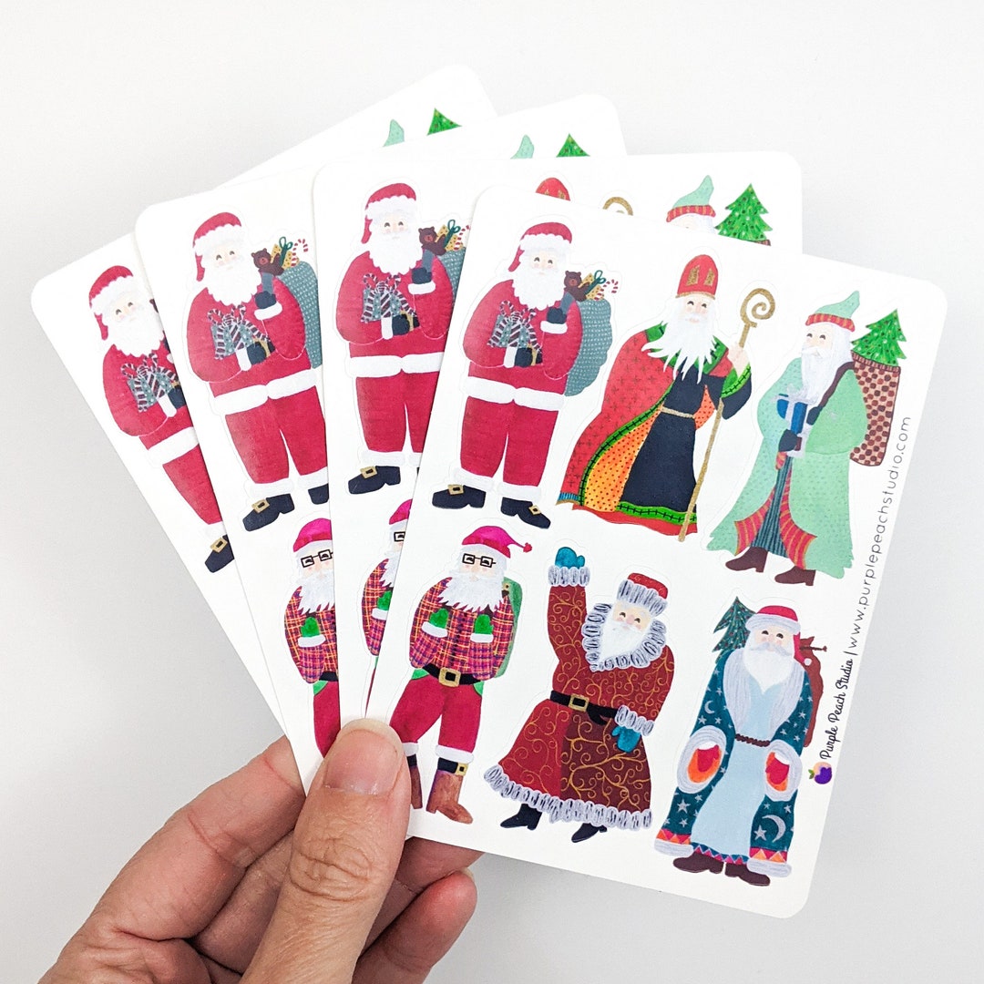 Small Hand-painted Santa Stickers 4 3.5x5 Vintage-inspired Father ...