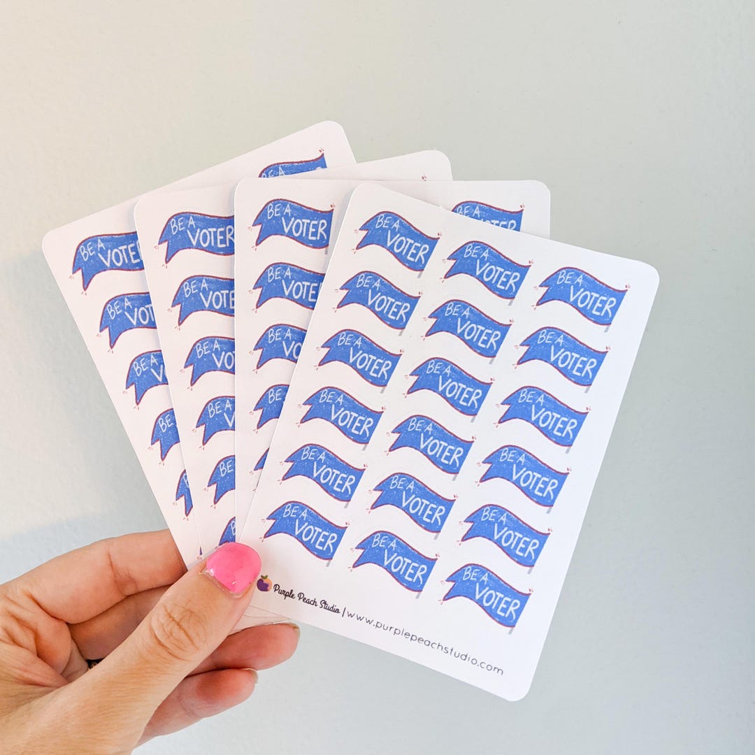 Be A Voter Pennant Stickers: 72 Hand Drawn Election Day Stickers (4x 3 ...
