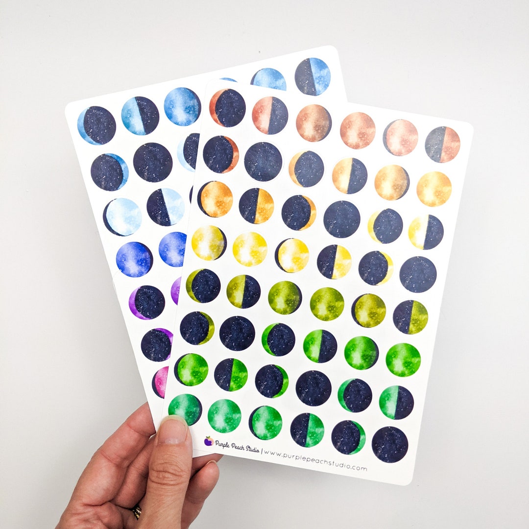 Watercolor Moon Phase Stickers: Celestial Planner Stickers (2x 5x7" Sheets) - Etsy