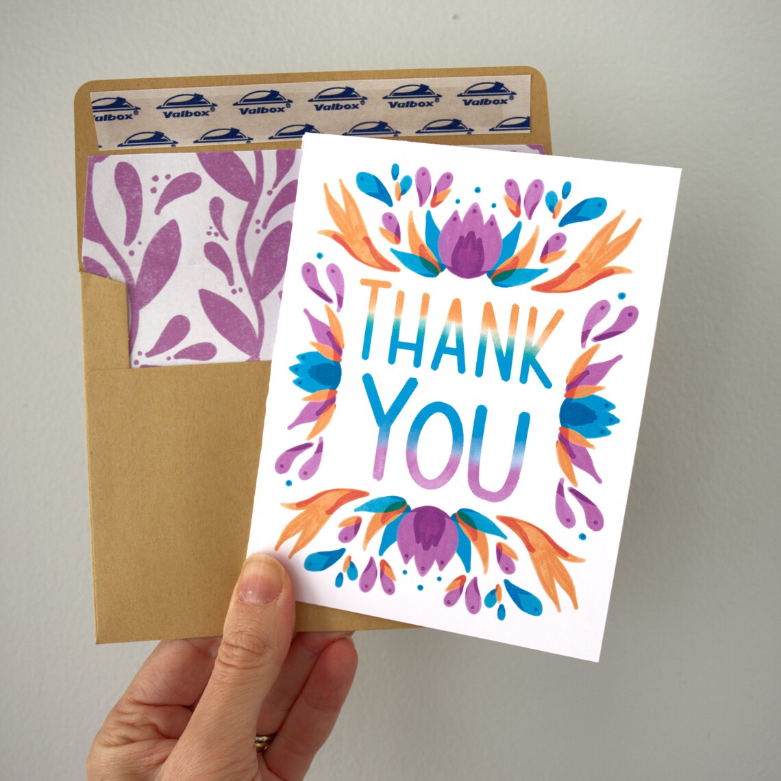 Folk Art Thank You Card Thank You Card With Lined Envelope - Etsy