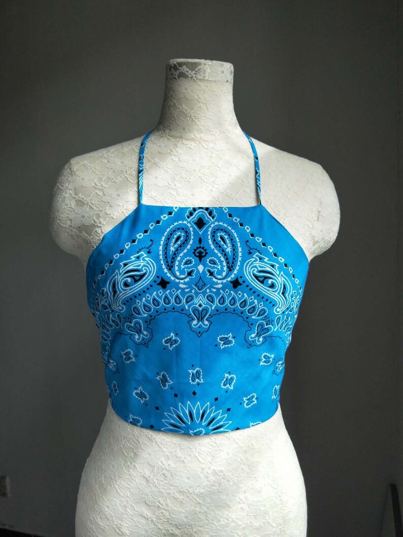 Blue Bandana Halter Crop Top Etsy