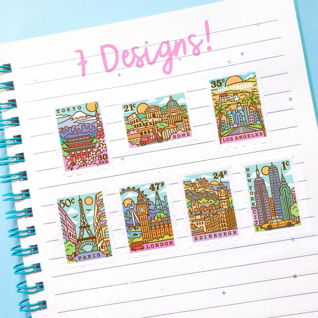 Cities Stamp Washi Tape - Cute Iconic Destinations Washi Tape - Stamp ...