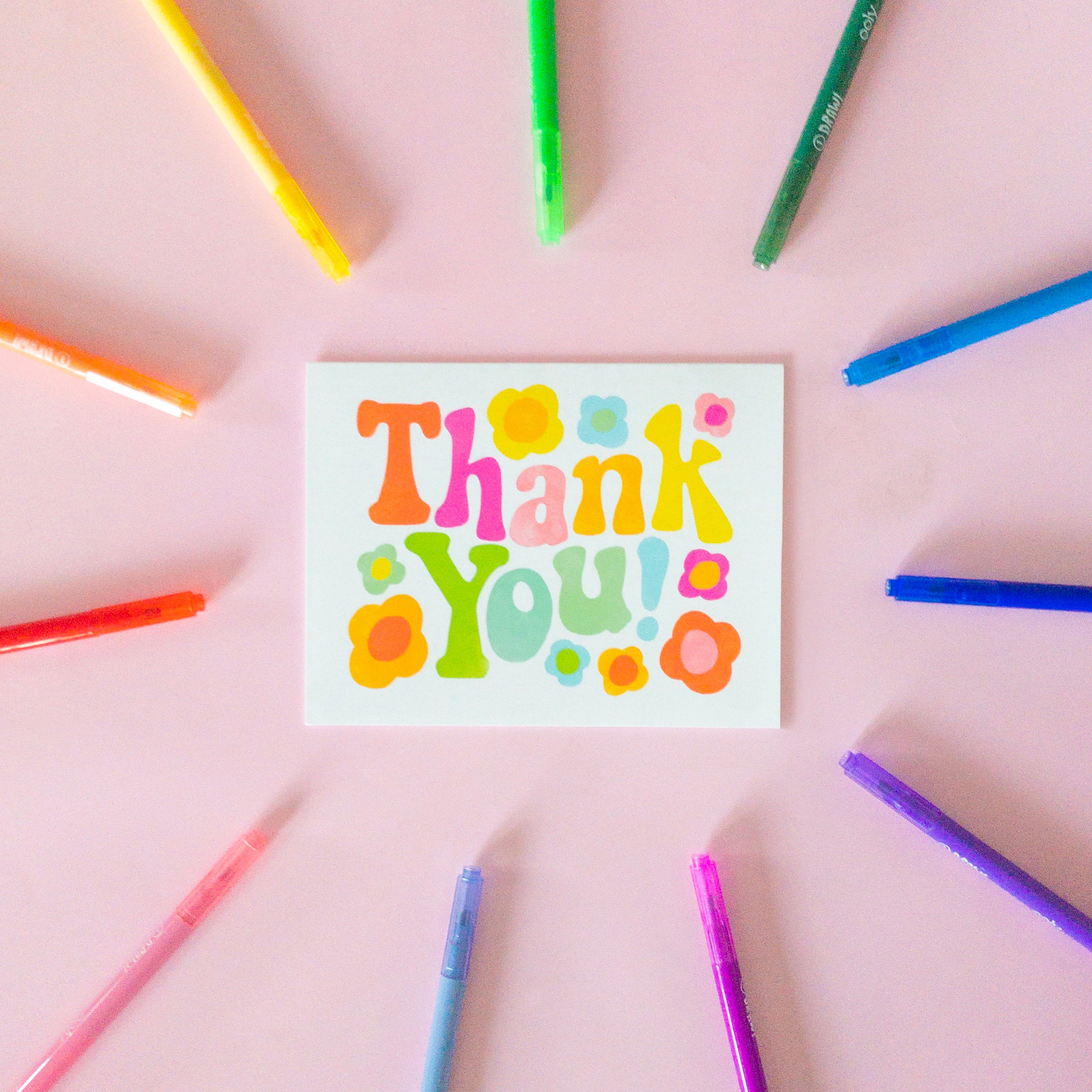 Hippy Thank You Card Vintage Greeting Card Flower Power | Etsy
