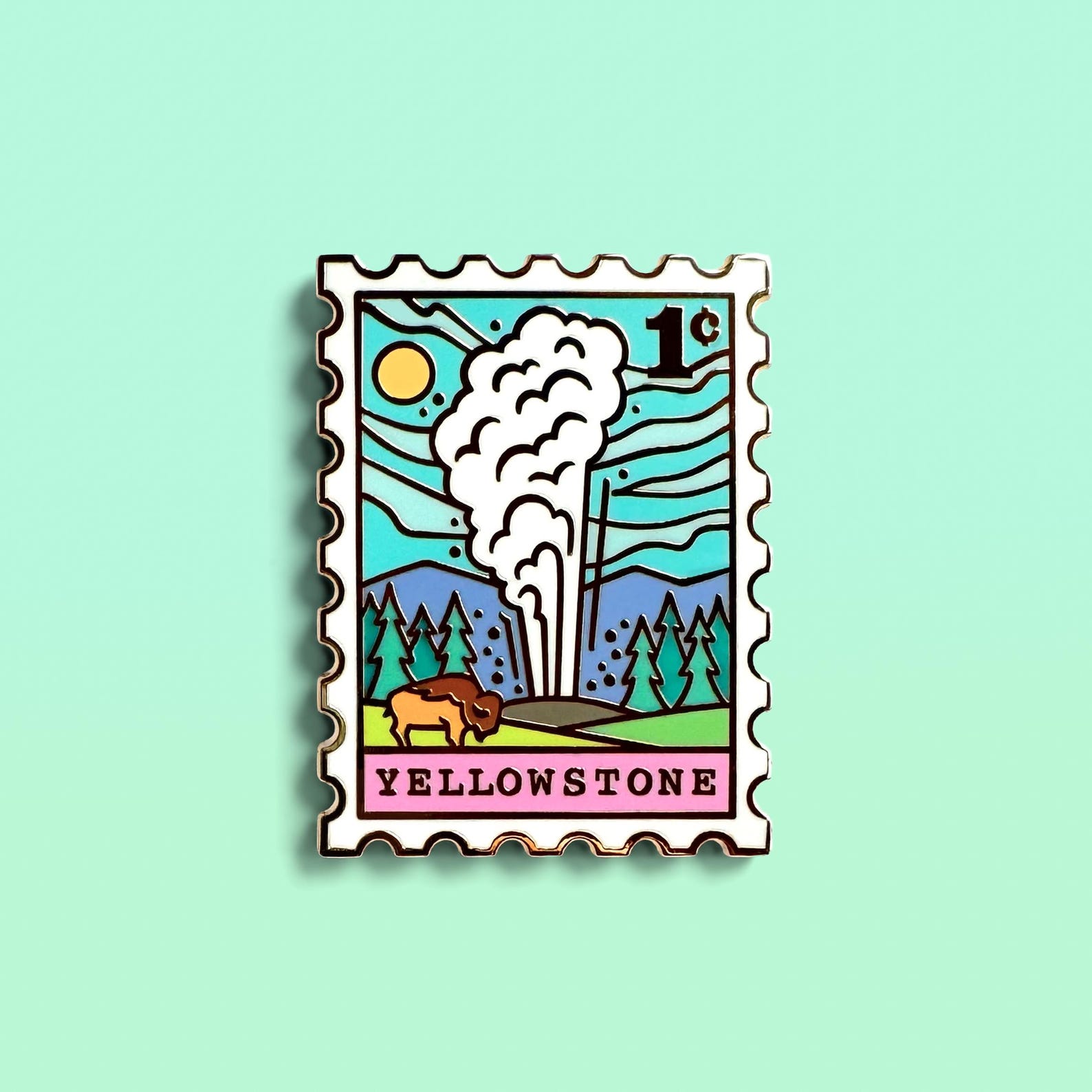 Yellowstone Enamel Pin: Pastel Travel Stamp, Hiker Souvenir - Etsy