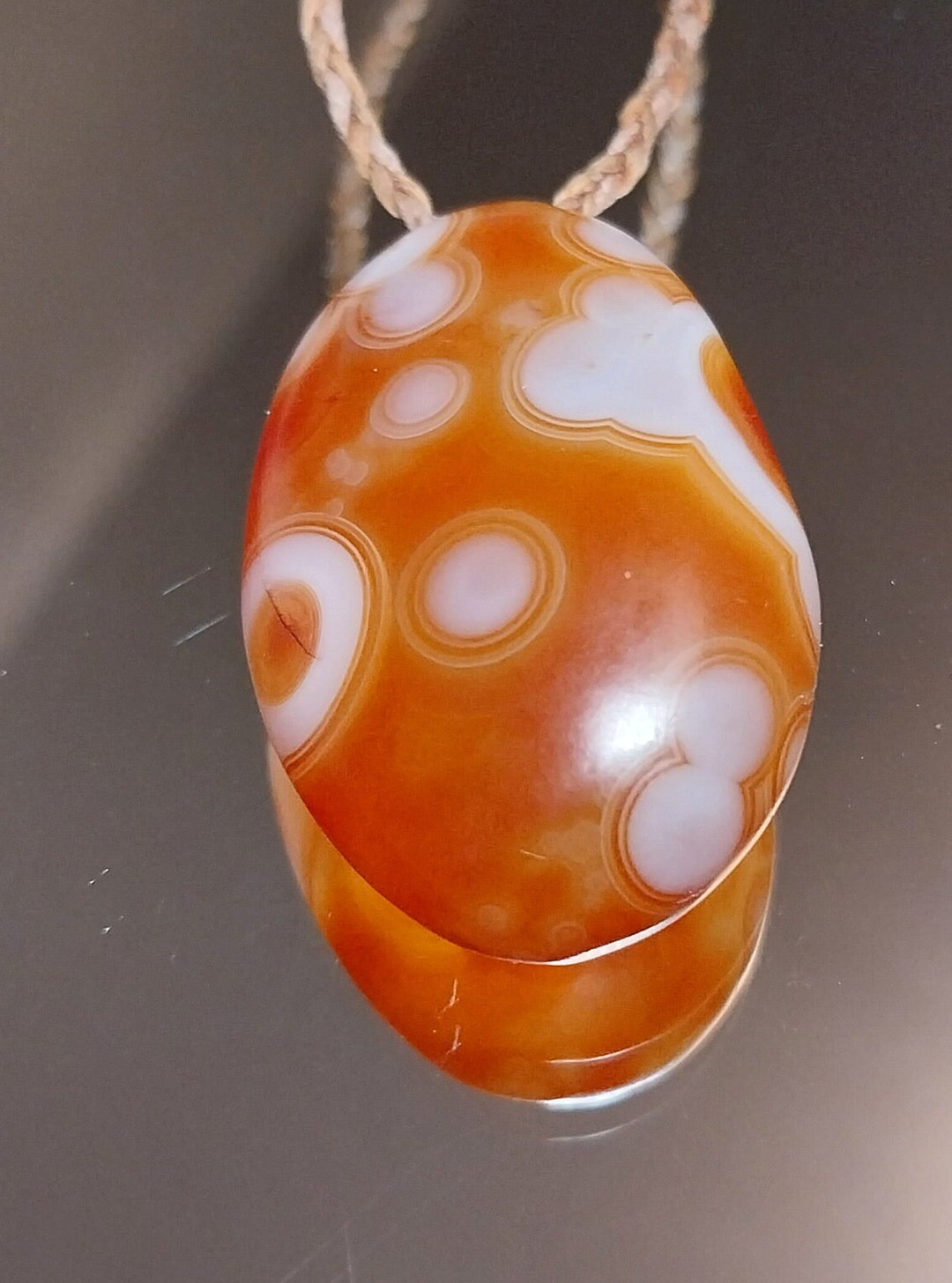 Hand Carved Orbicular Agate Bead Pendant Necklace. - Etsy