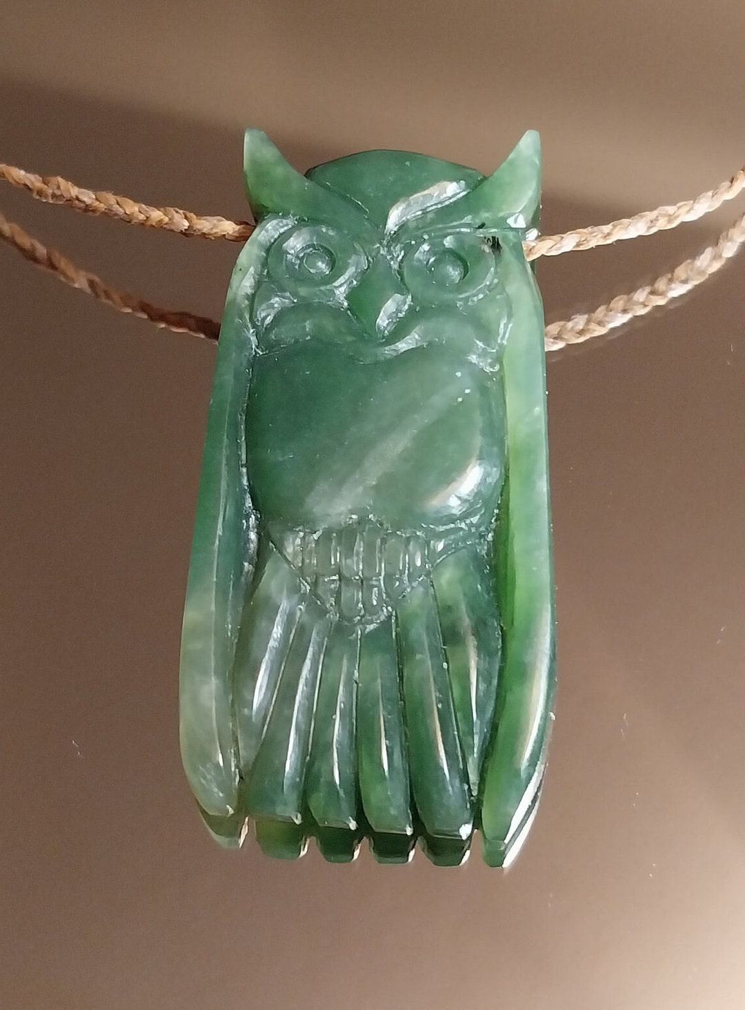 Hand Carved Canadian Nephrite Jade Owl Pendant Bead. - Etsy