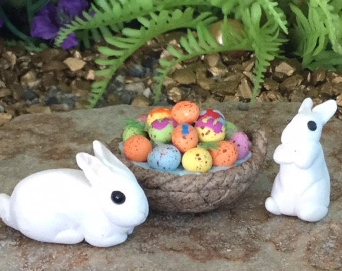 Snow White Easter Bunnies With Easter Eggs, Miniatures, Dollhouse ...