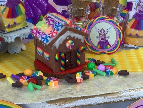 Rainbow Gingerbread House Rainbow Candies Wood Circle - Etsy