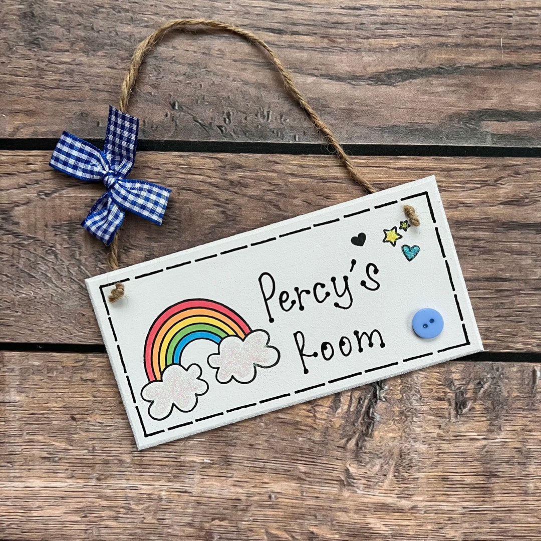 Boys Room Decor Name Plaque Nursery Bedroom Sign Gift Baby Rainbow Room ...