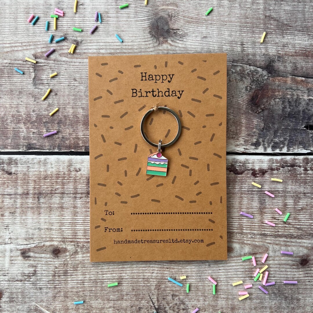 Personalised Birthday Card Keyring,enamel Birthday Slice Cake,keepsake ...