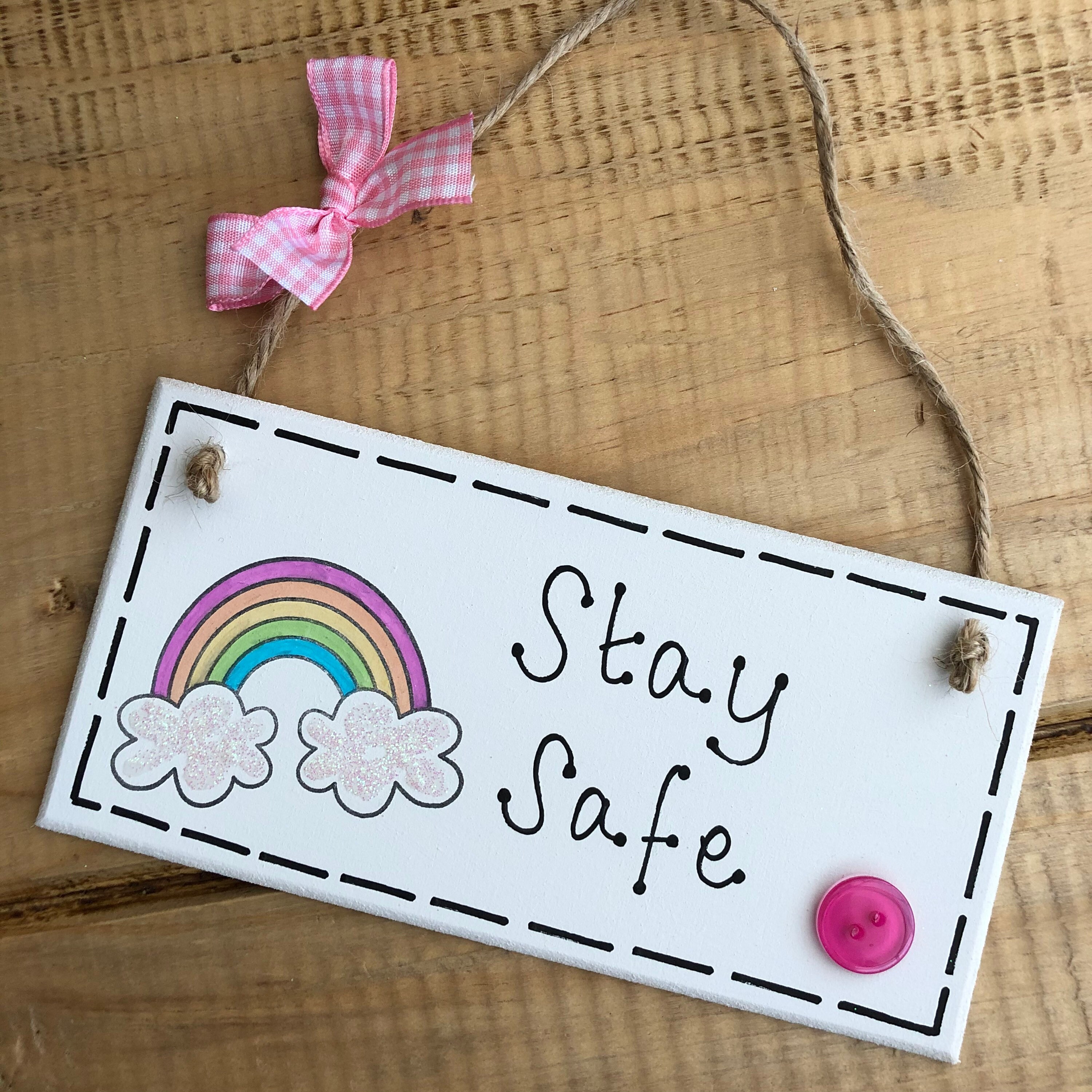 Stay Safe Rainbow Gifts Plaque Sign children's name | Etsy