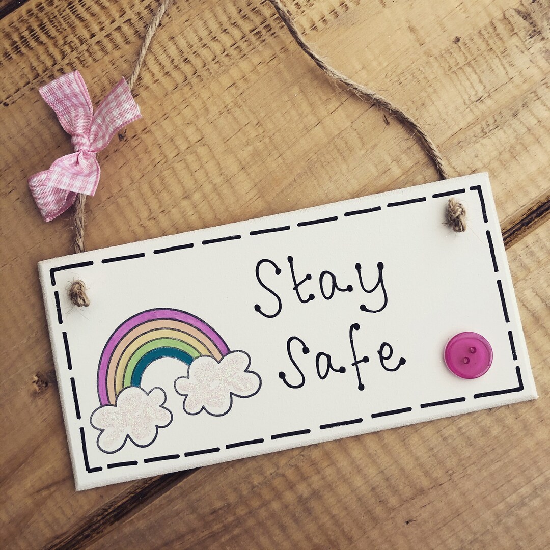 Stay Safe Rainbow Gifts Plaque Sign Children's Name Playroom Baby ...