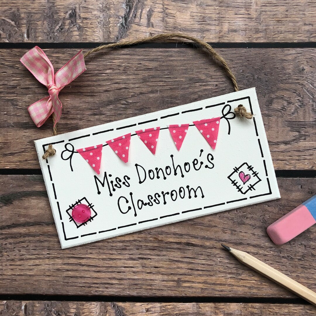 Personalized Teacher Classroom Sign: Handmade Wooden Name Plaque - Etsy