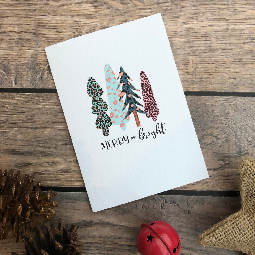 Leopard Print Christmas Card A6 Trees Merry and Bright - Etsy UK