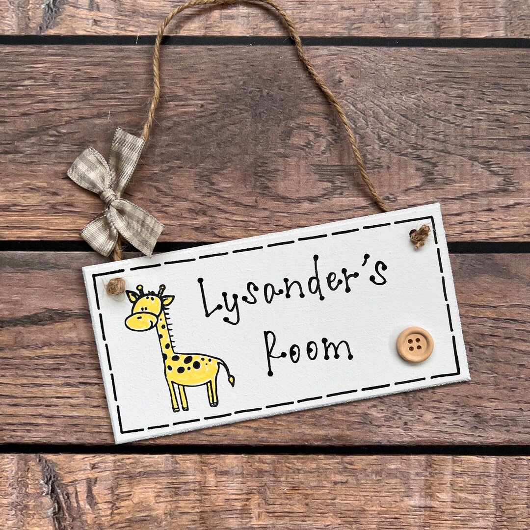 Boys Door Sign Giraffe Name Plaque Nursery Bedroom Gift Baby Playroom ...
