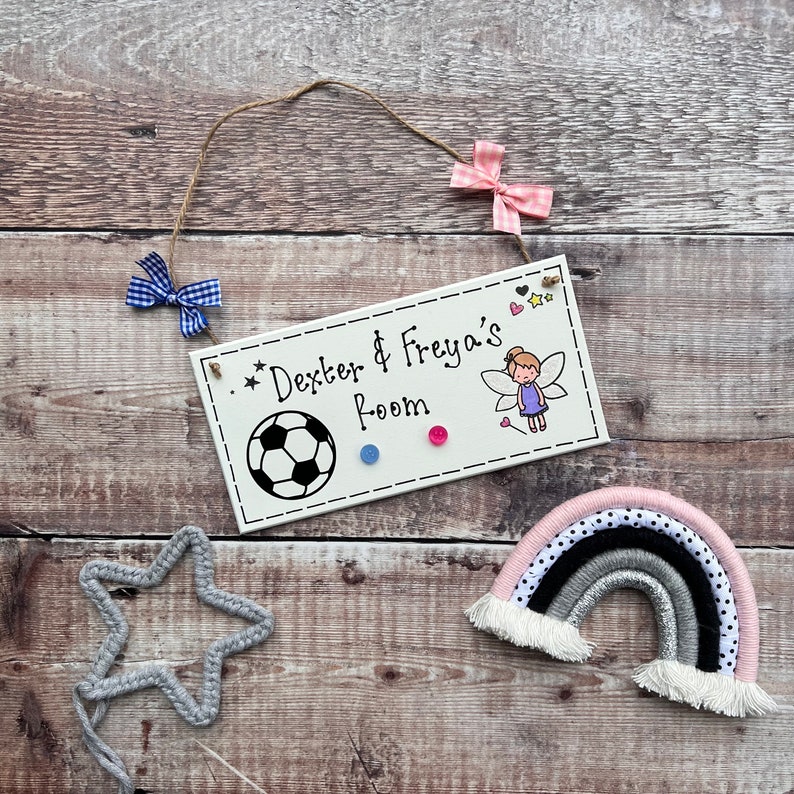 Personalized Twins Door Sign: Handmade Sibling Name Plaque, Football ...