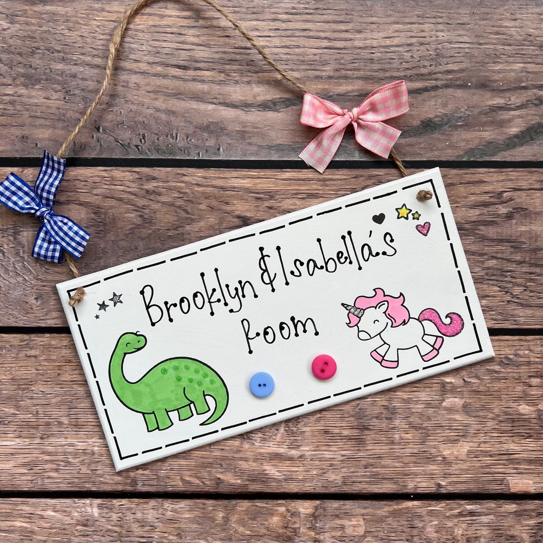 Personalized Twins Door Sign: Dinosaur & Unicorn Nursery Decor - Etsy