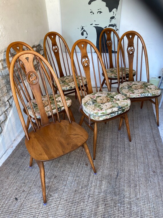 6 Ercol High Swan Back Dining Chairs With Seat Pads | Etsy
