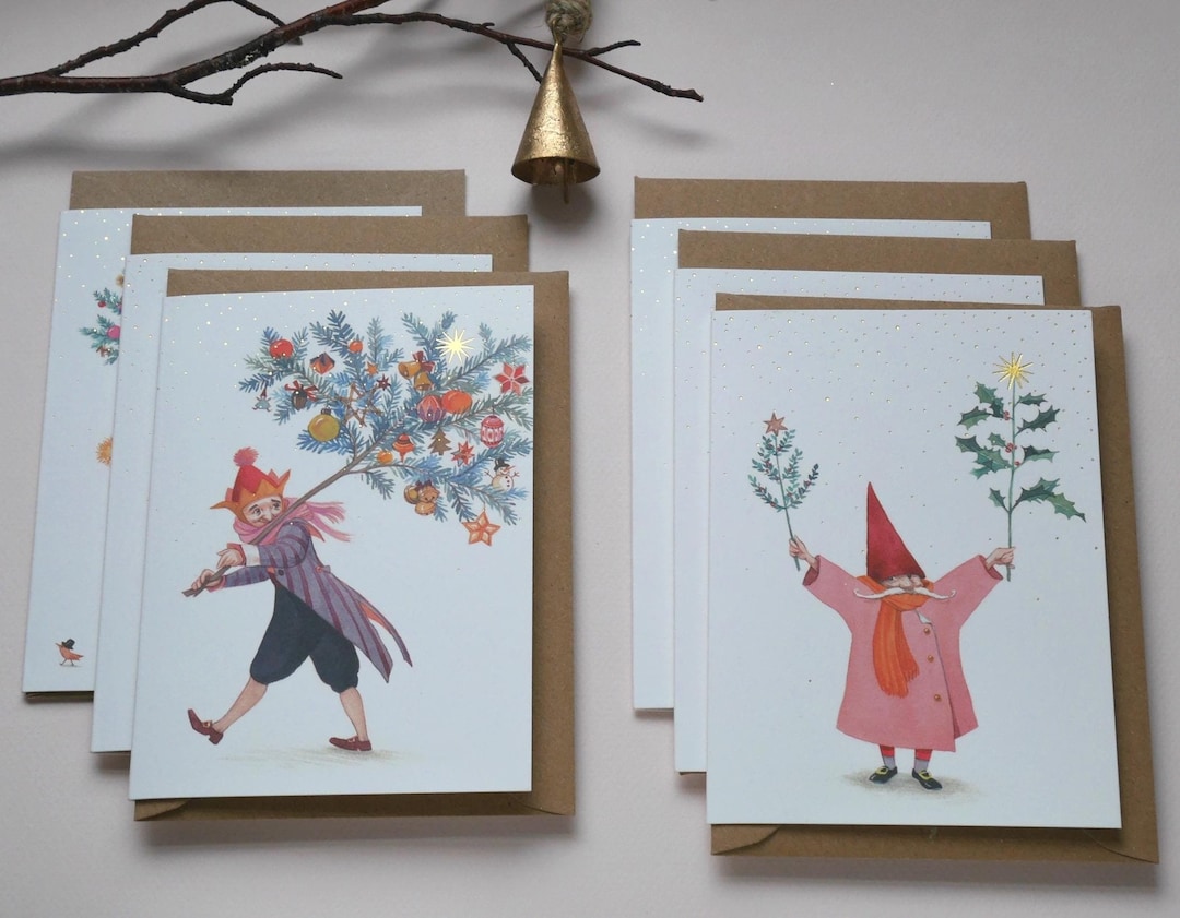 Set of 6 Characters Foiled Greeting Card - Christmas / Yule / New Year ...