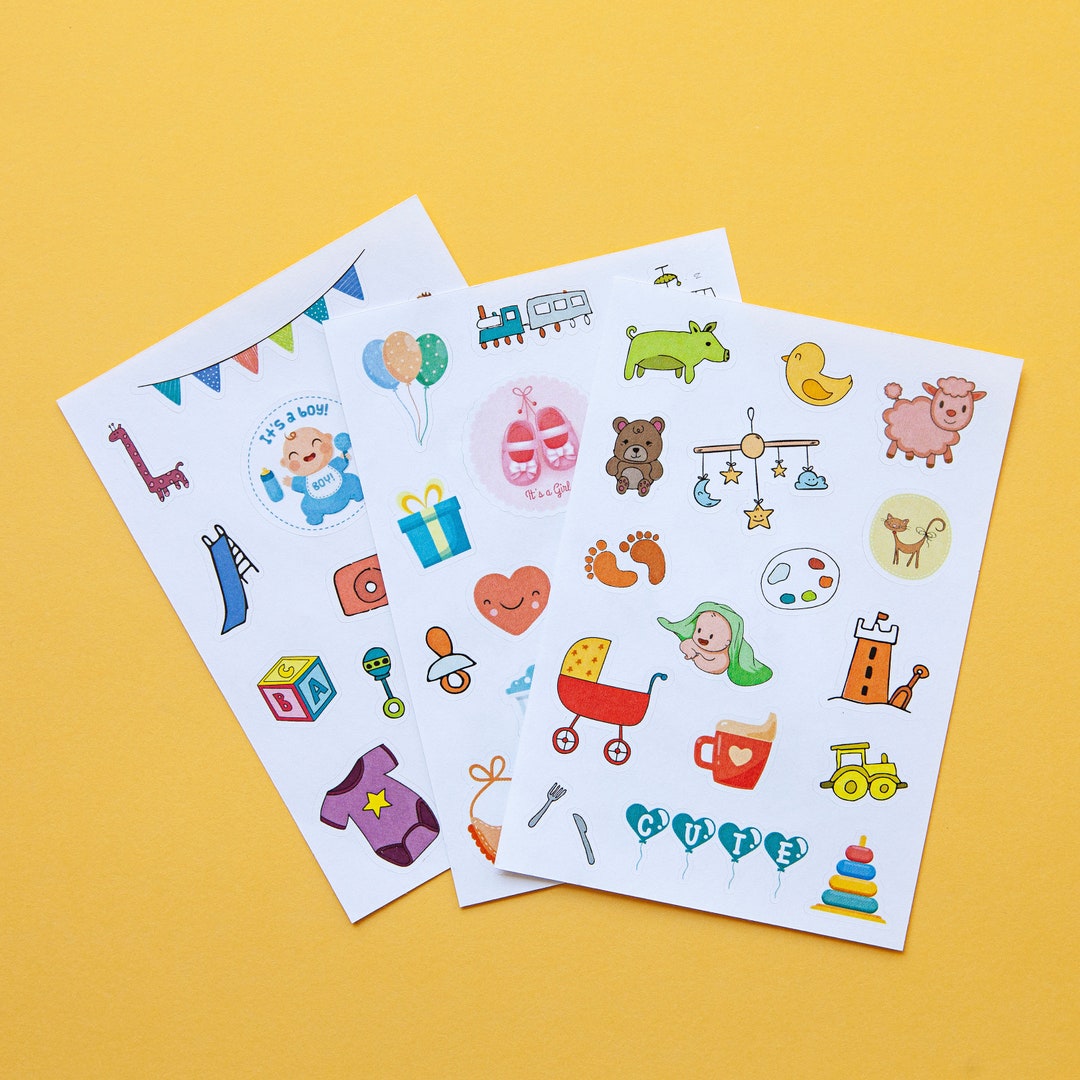 Baby Sticker Sheets Set for Scrapbooking and Journaling, 48 Pcs Gender ...