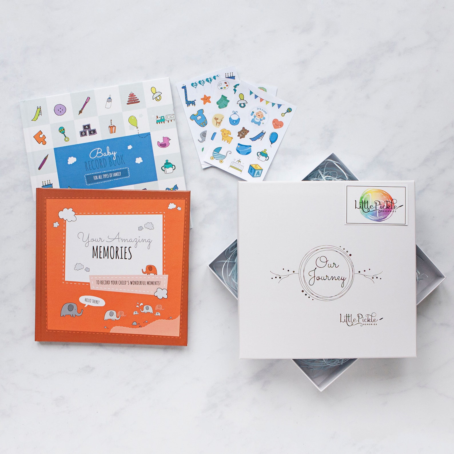 New Baby Gift Box Set, Baby Record Book and Scrapbook, Unisex Stickers ...