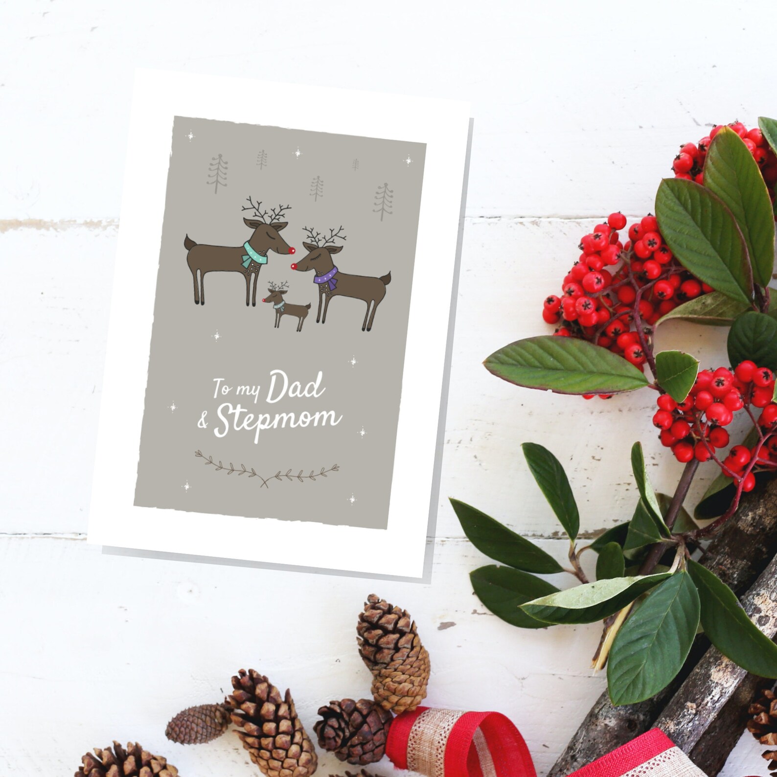 To My Dad And Stepmom Christmas Card Reindeer Greetings Card Father