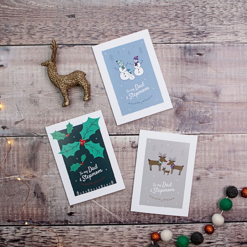 To My Dad And Stepmom Christmas Card Reindeer Greetings Card Etsy Uk