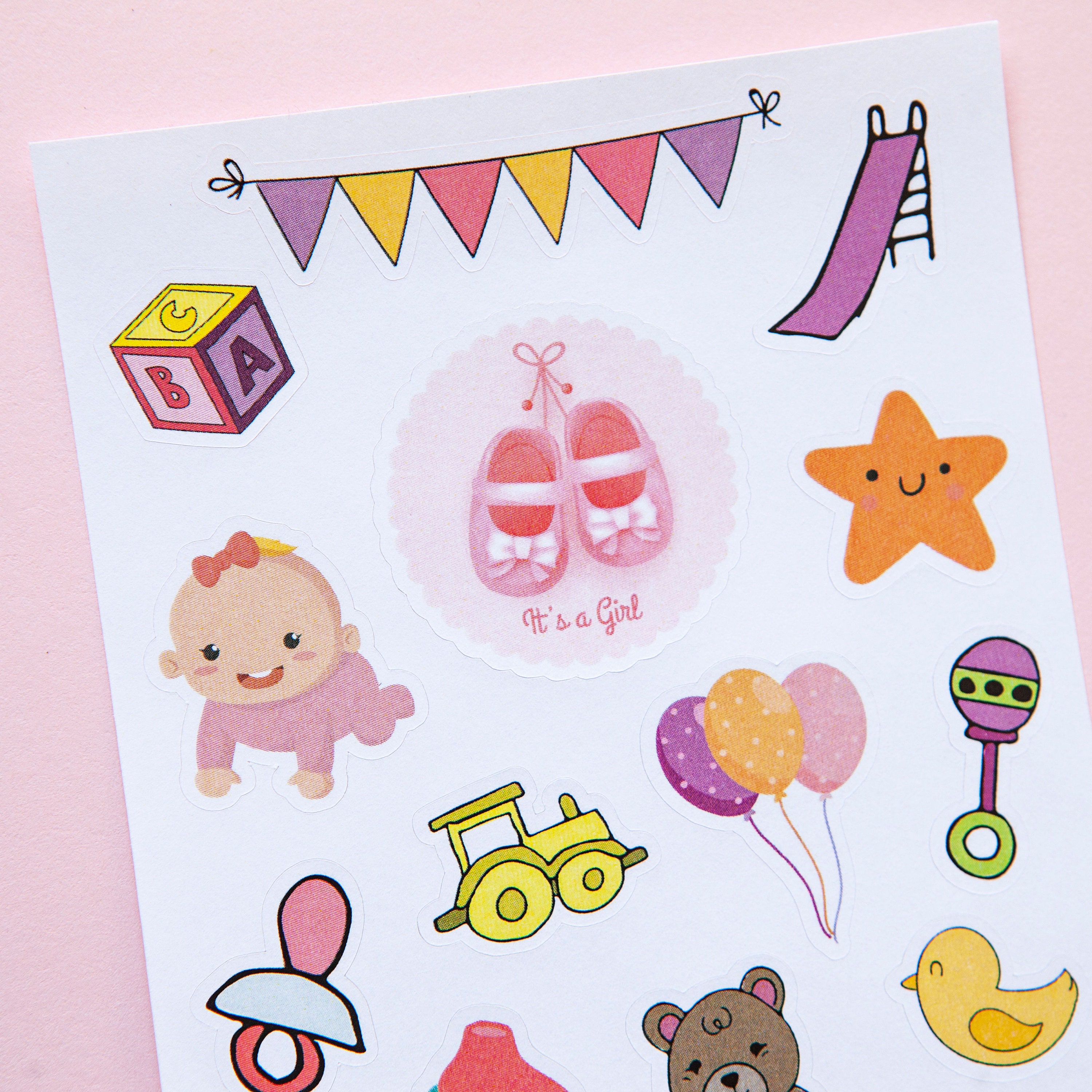 Baby Girl Sticker Sheets Set for Scrapbooking and Journaling, 46 Pcs ...