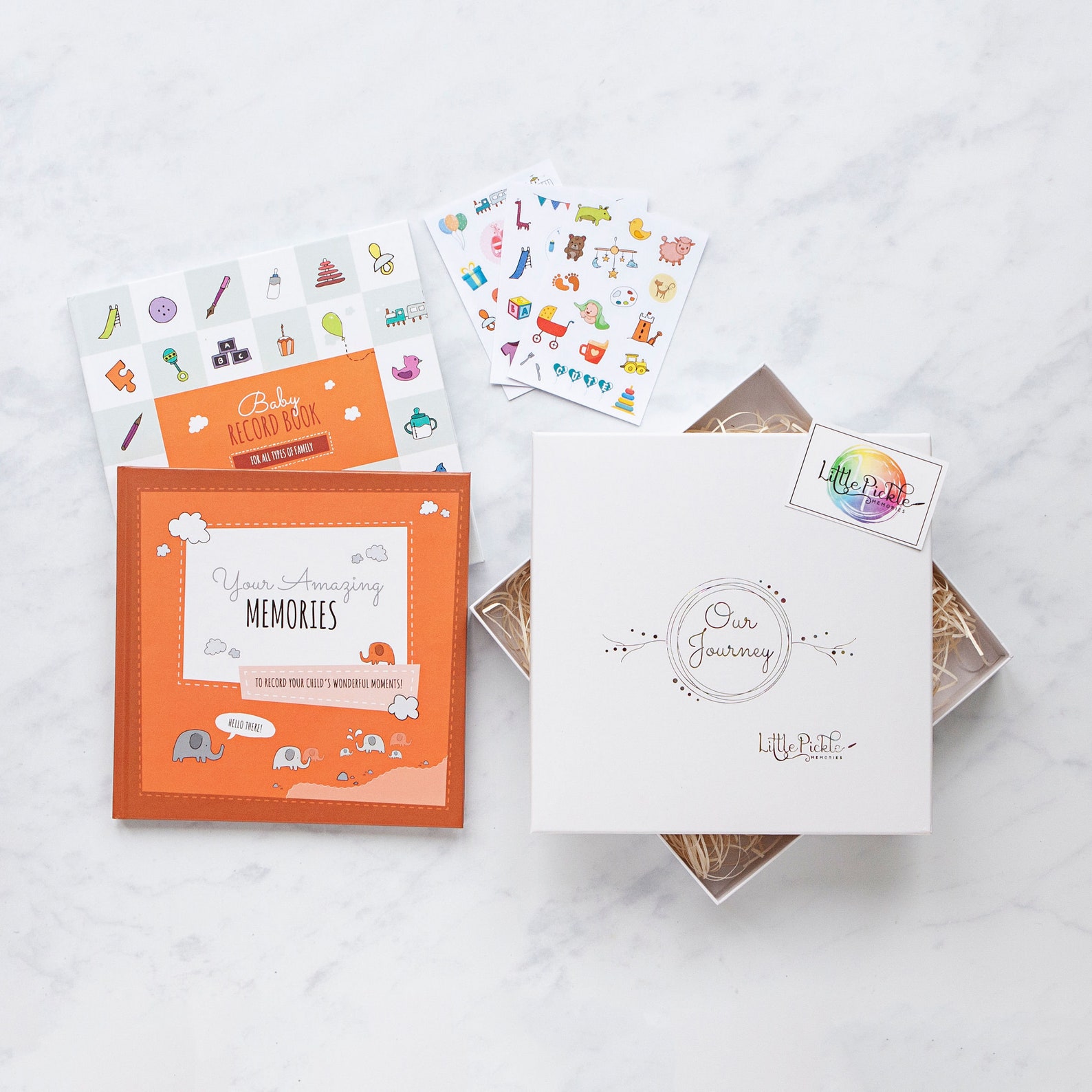 New Baby Gift Box Set, Baby Record Book and Scrapbook, Unisex Stickers ...