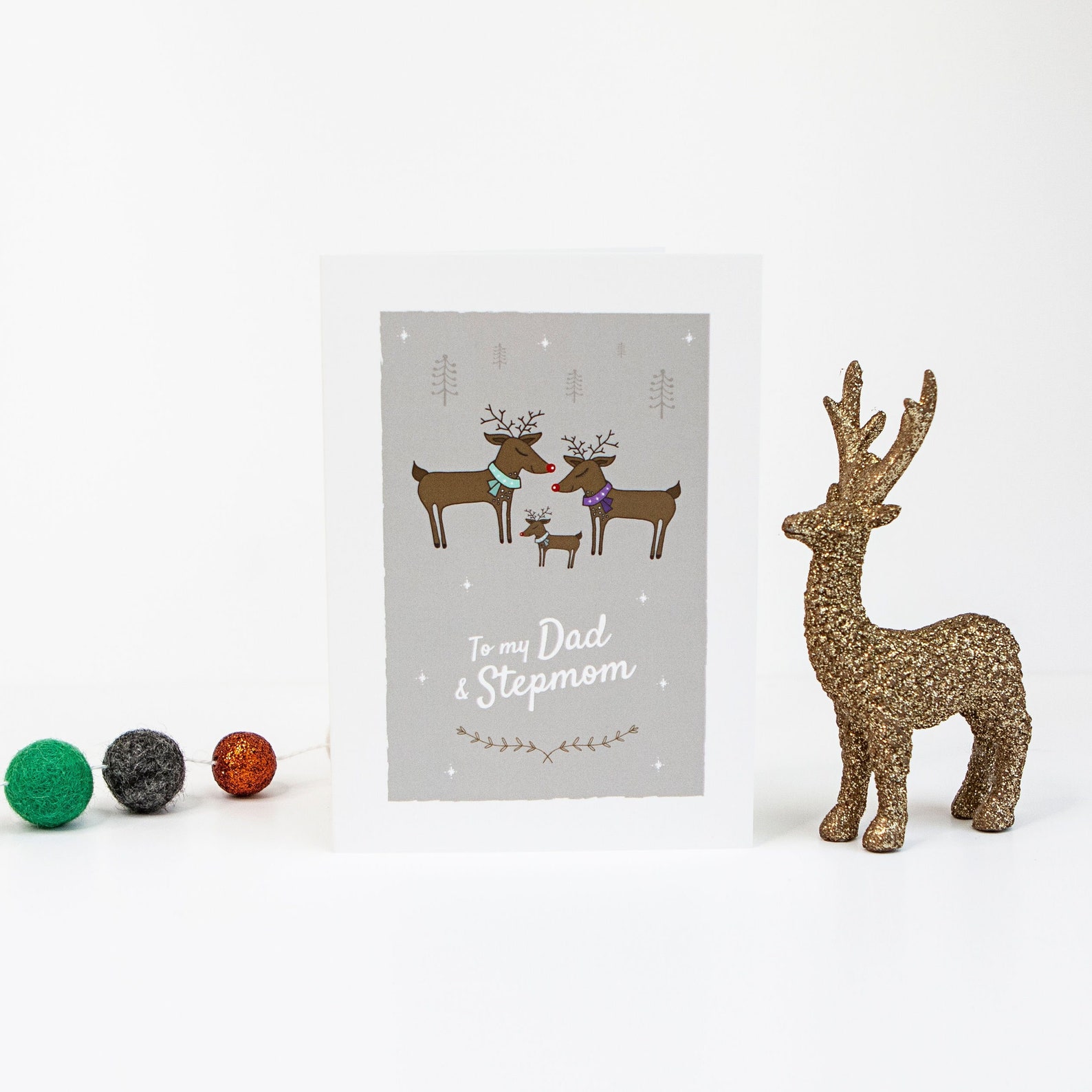 To My Dad And Stepmom Christmas Card Reindeer Greetings Card Father