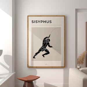 Sisyphus Myth art printable, Black silhouette, Greek Mythology print ...
