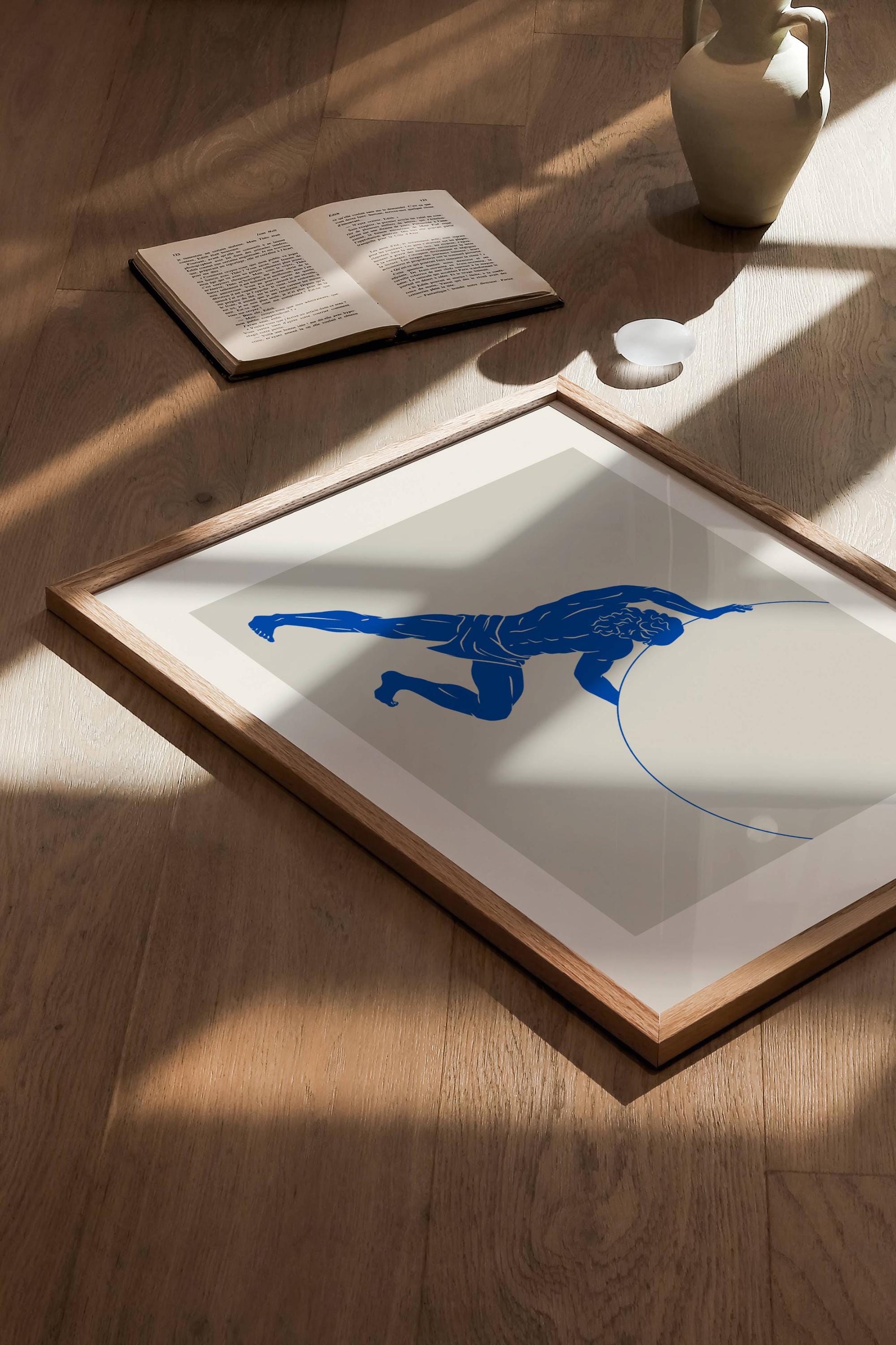 Sisyphus Myth Horizontal Art Printable, Blue Silhouette, Greek ...