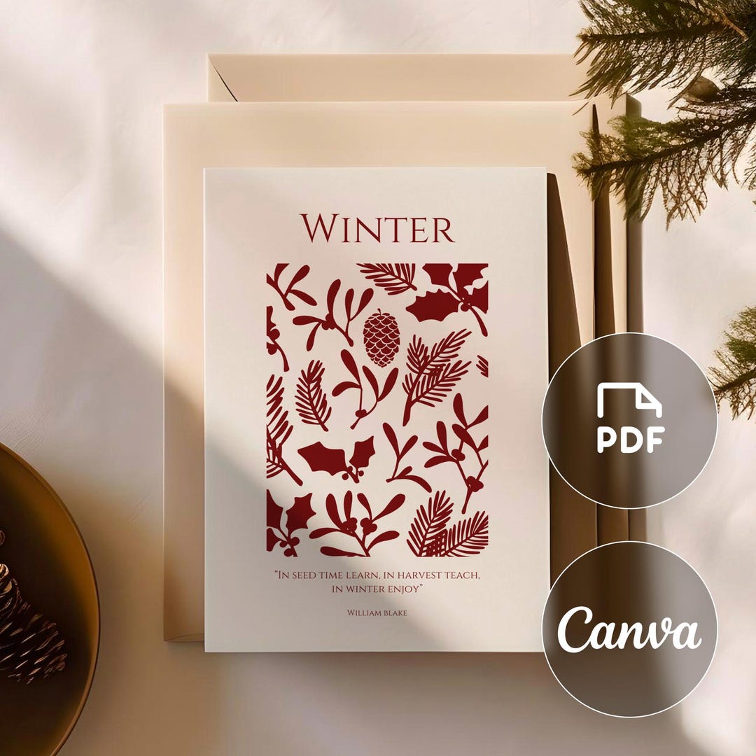 Christmas Canva Card Template Holiday Printable Postcard Festive Hand ...