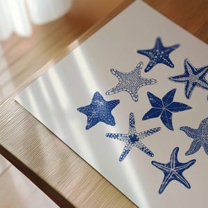 Blue Starfish Print | Nautical Art Printable | Coastal Aesthetic Wall ...