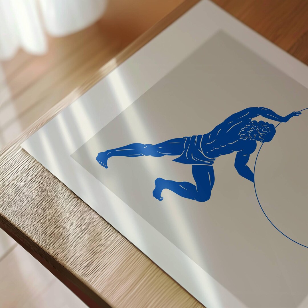 Sisyphus Myth Horizontal Art Printable, Blue Silhouette, Greek ...