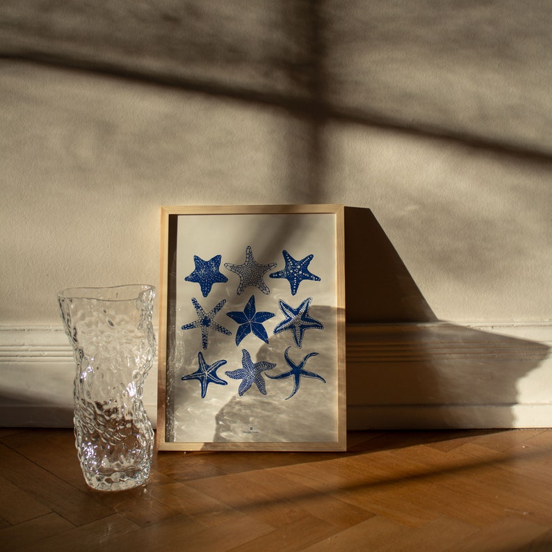 Blue Starfish Print, Nautical Art Printable, Coastal Aesthetic Wall Art ...