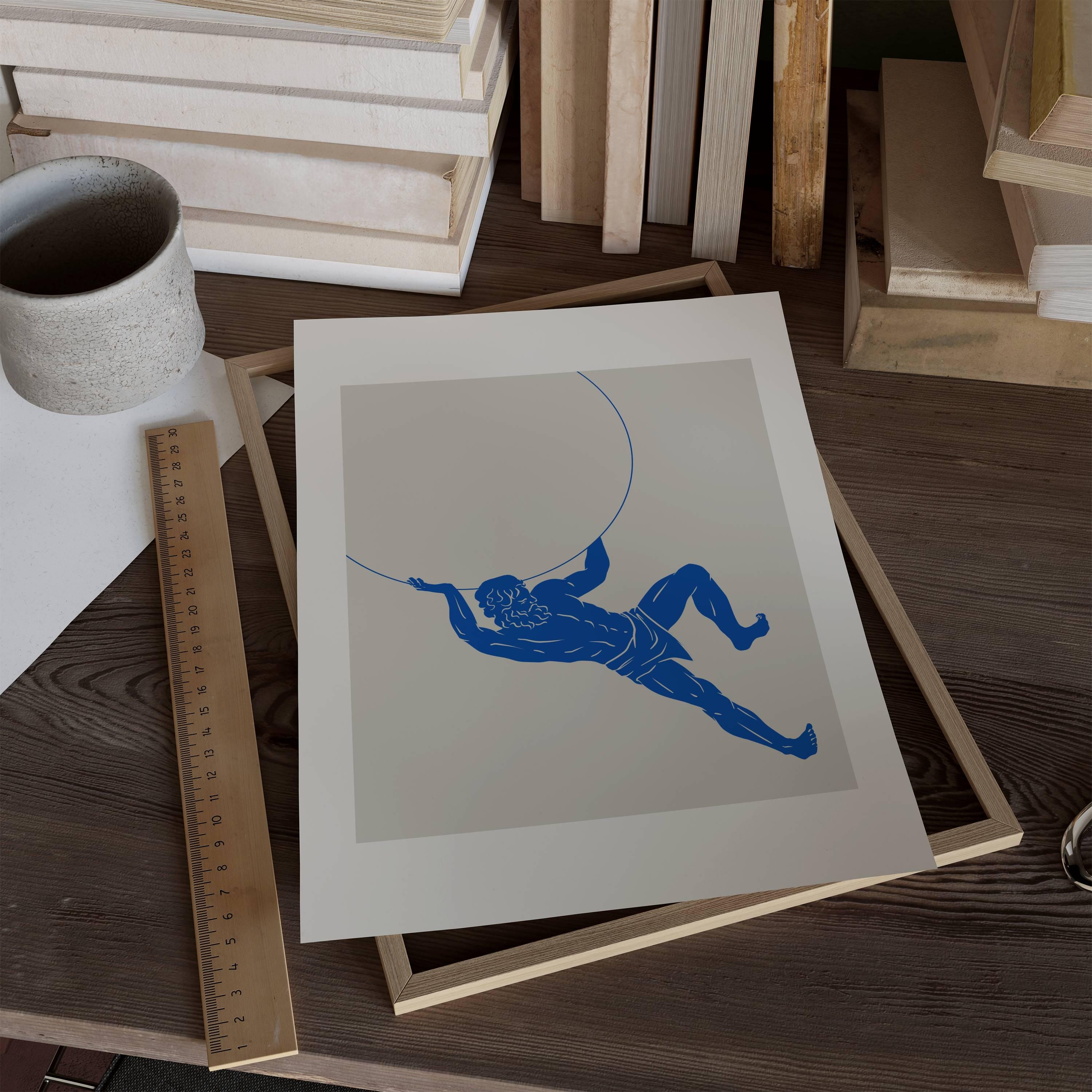 Sisyphus Myth Horizontal Art Printable, Blue Silhouette, Greek ...