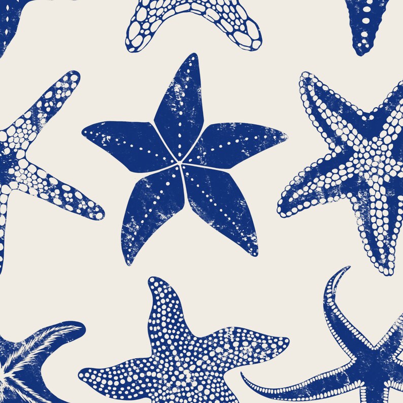 Blue Starfish Print, Nautical Art Printable, Coastal Aesthetic Wall Art ...